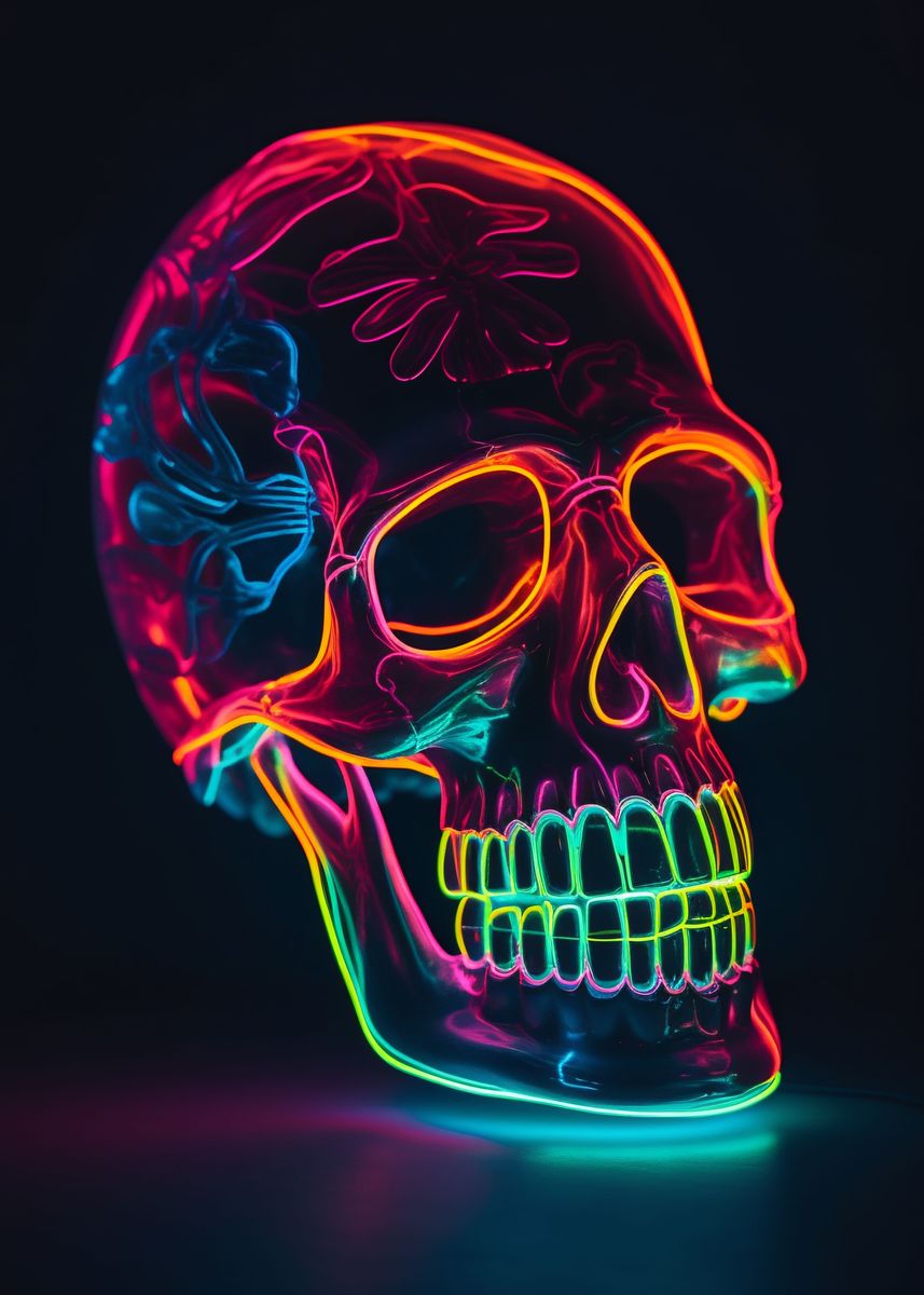 'Glowing Neon Skull' Poster, picture, metal print, paint by Absuro ...