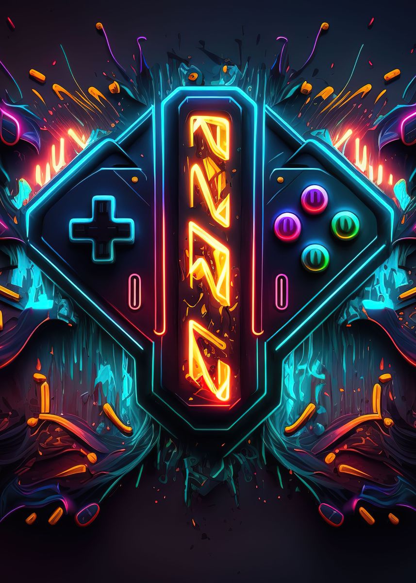 'gaming neon art' Poster, picture, metal print, paint by Jena | Displate