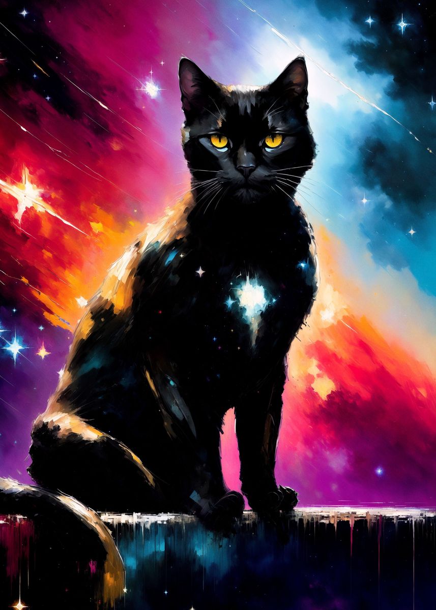 'Cosmic Black Cat 2' Poster, picture, metal print, paint by Garyck ...