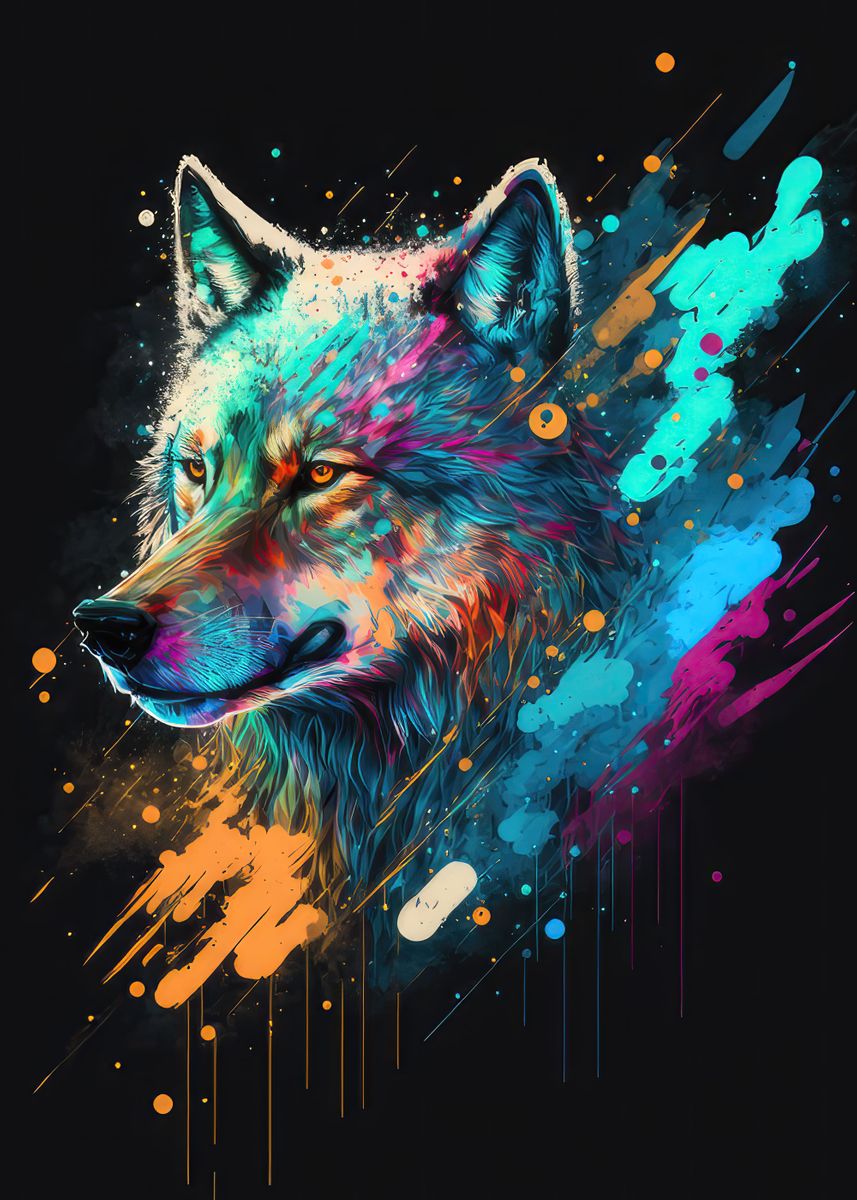 'Colorful Wolf' Poster, picture, metal print, paint by Wolf Design ...