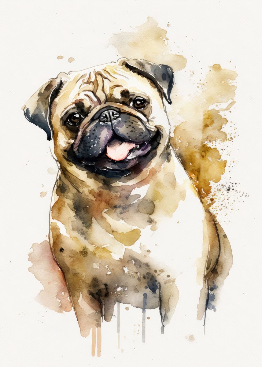 'Pug Dog Watercolor' Poster, picture, metal print, paint by Nick Lopez ...