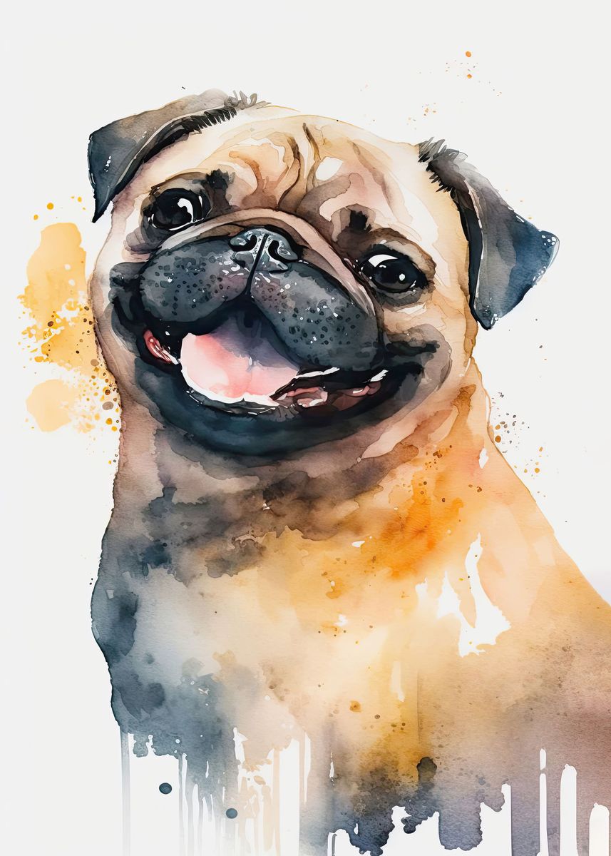 'Pug Dog Watercolor' Poster, picture, metal print, paint by Nick Lopez ...