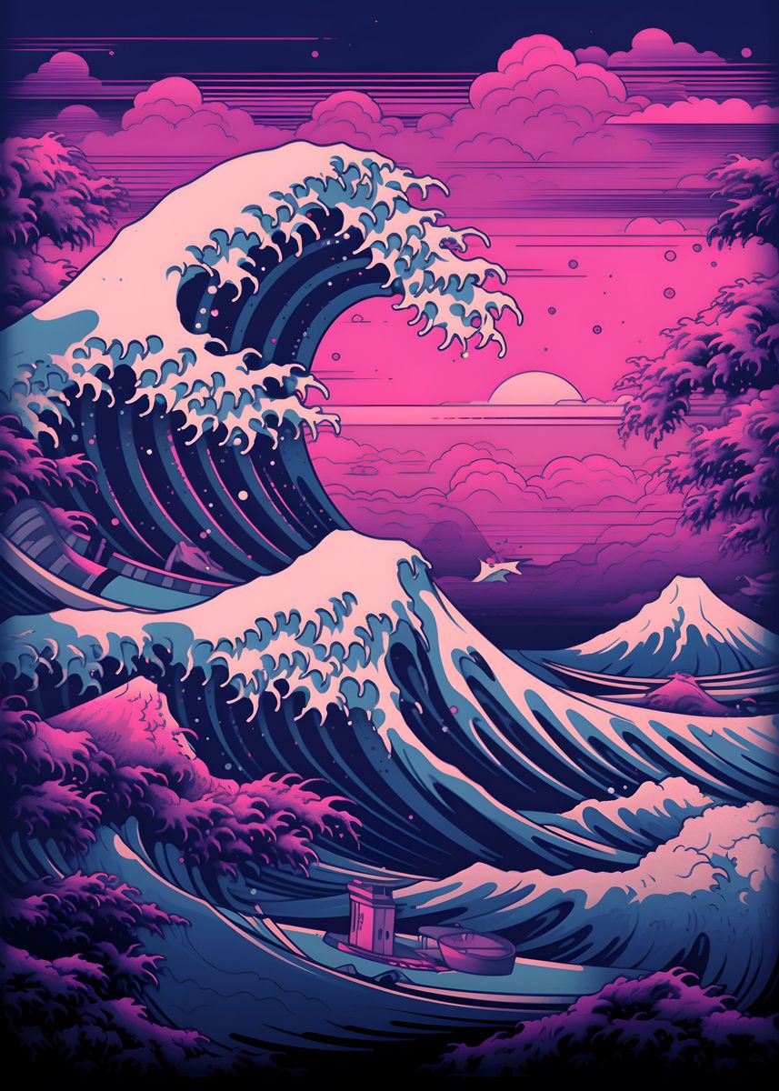 'Retro Japan Wave' Poster by David Pup | Displate