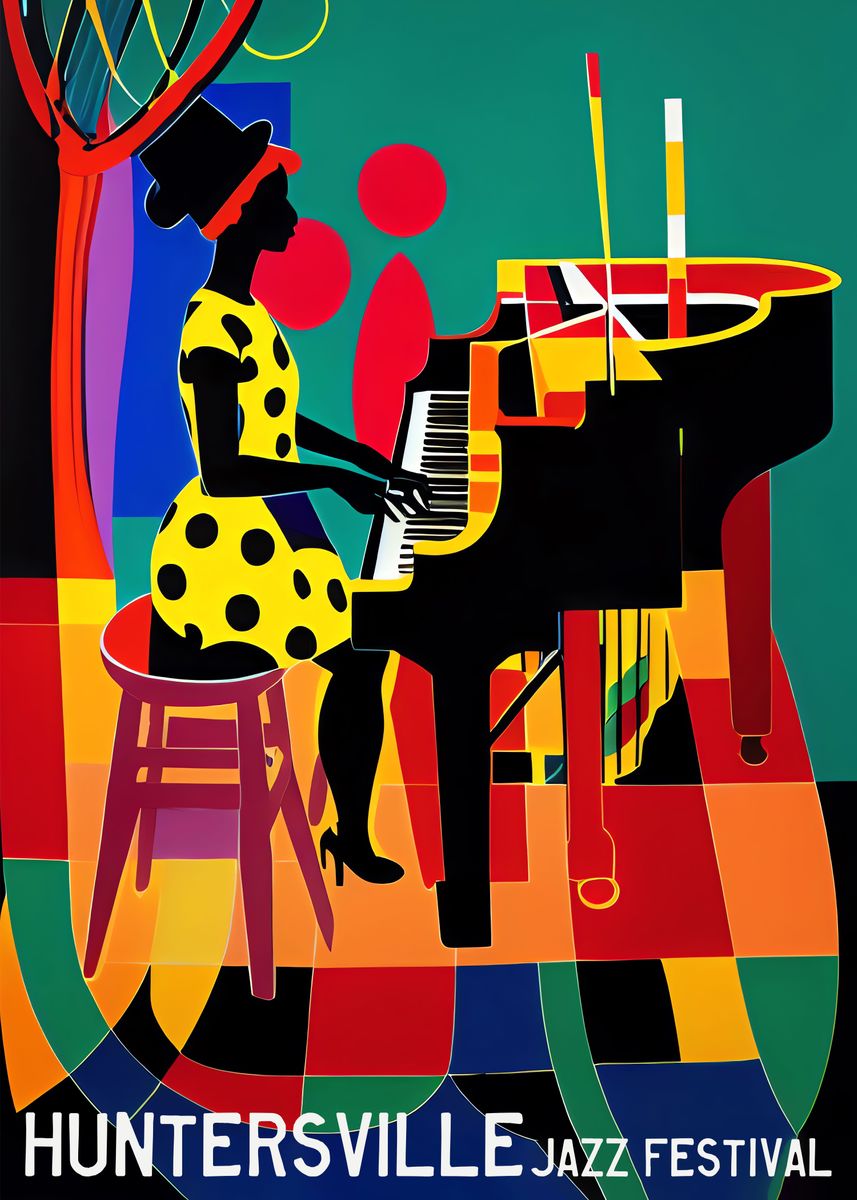 'Retro Jazz Poster' Poster, picture, metal print, paint by BluePinkPanther | Displate