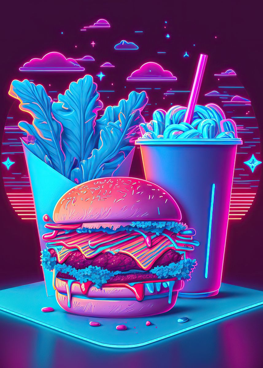 'Neon Food' Poster, picture, metal print, paint by Anime Poster | Displate