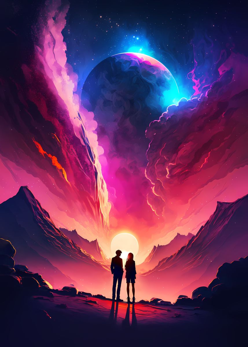 'Galactic Love Couple' Poster, picture, metal print, paint by Luong ...