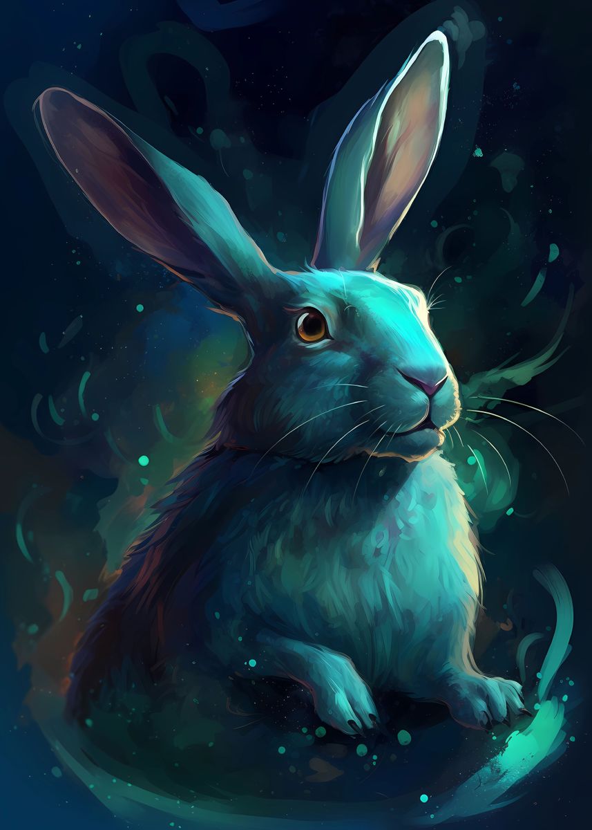 'Rabbit Enchanted universe' Poster, picture, metal print, paint by ...