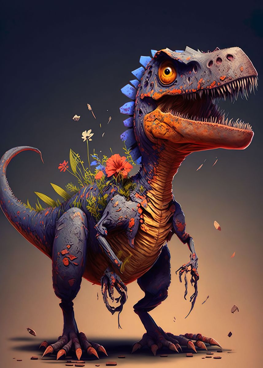 'dinosaur and flower' Poster, picture, metal print, paint by Travel ...