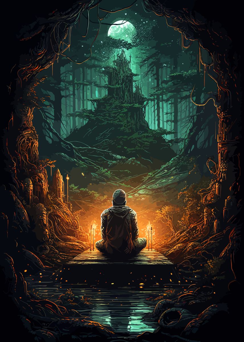 'Fire Meditation' Poster, picture, metal print, paint by Nasmed | Displate