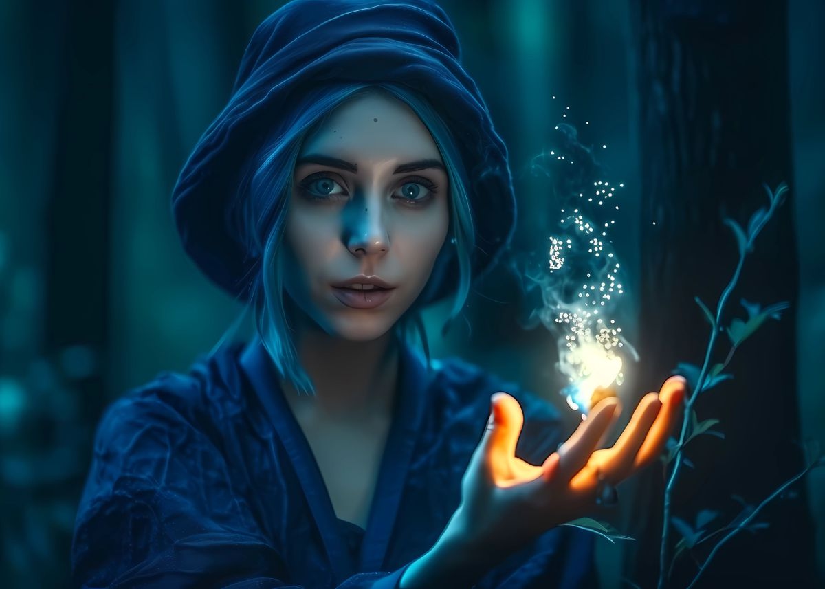 'Beautiful blue fire mage' Poster by Jiri Hodecek | Displate