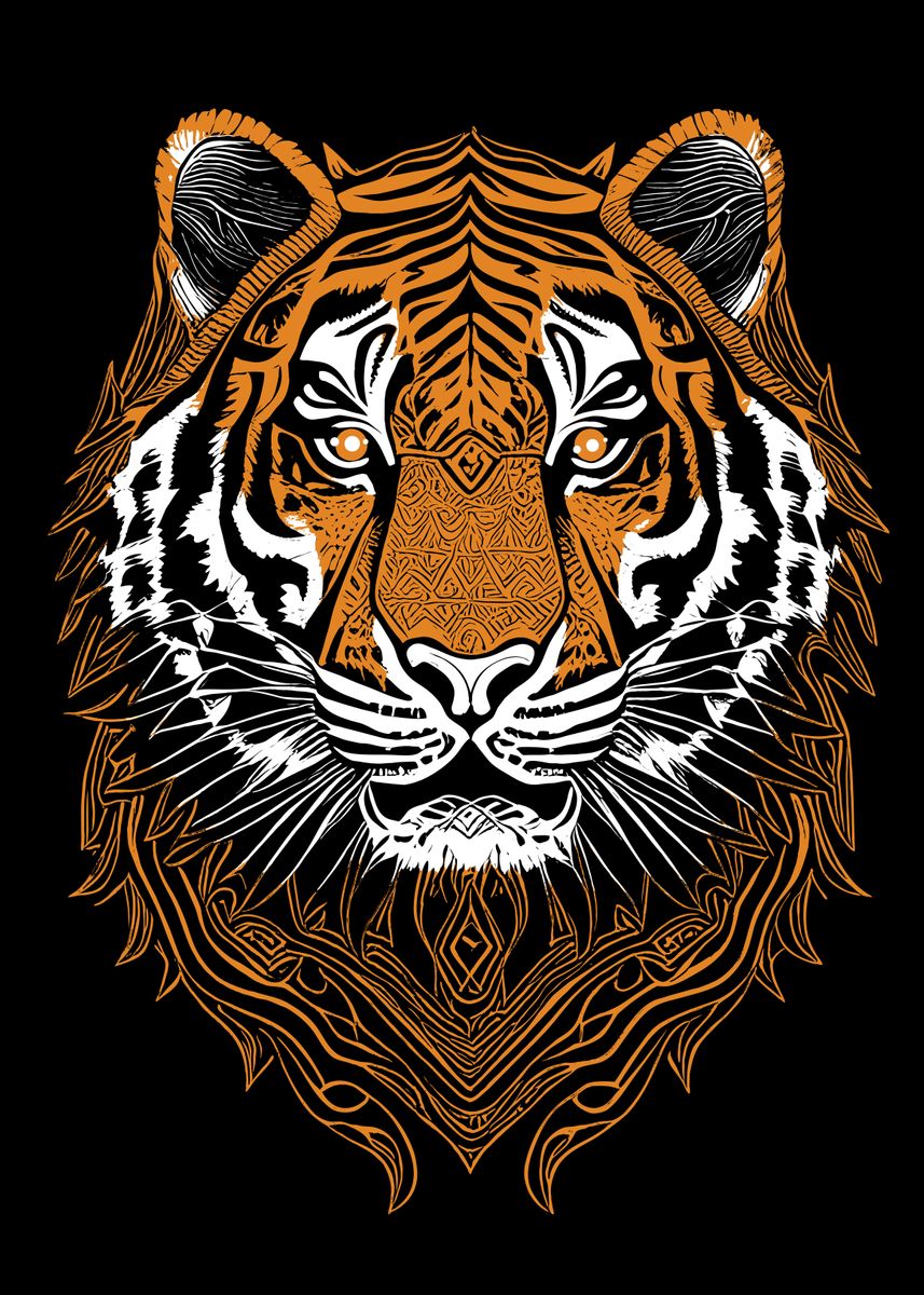 'Tiger Face' Poster, picture, metal print, paint by TMBTM | Displate