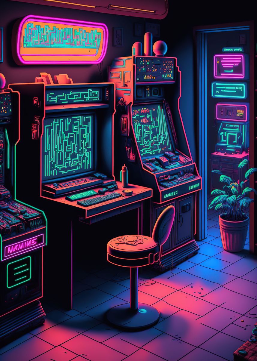 'gaming neon art' Poster, picture, metal print, paint by Jena | Displate