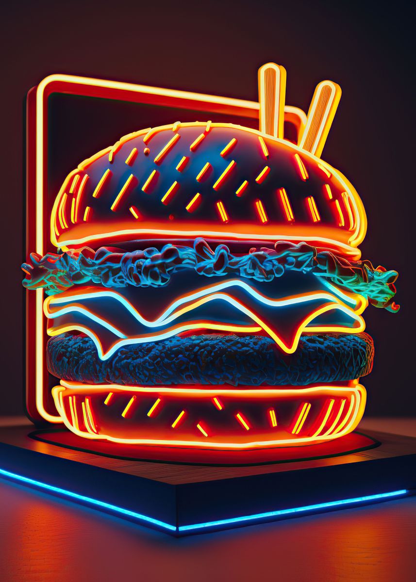 'Neon Food' Poster, picture, metal print, paint by Anime Poster | Displate