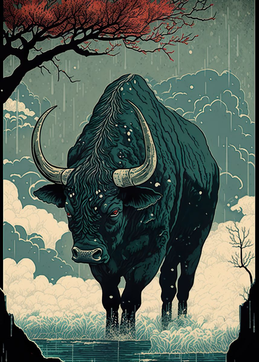 'Ox Ukiyo e Japan China' Poster, picture, metal print, paint by Dennex ...