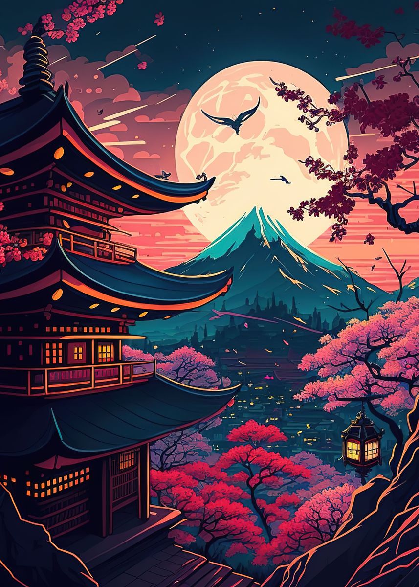 'japan landscape beautiful' Poster, picture, metal print, paint by ...