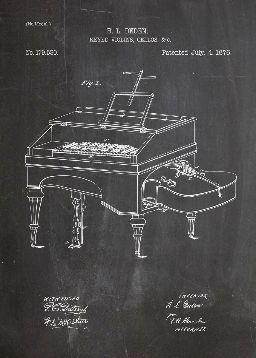 'Keyed violin cellos patent' Poster, picture, metal print, paint by ...