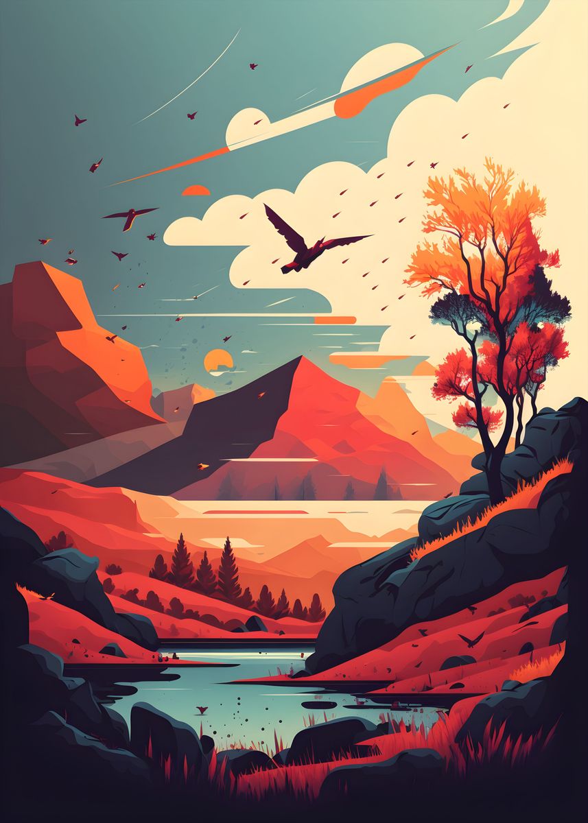 'Mountain landscape' Poster, picture, metal print, paint by ...