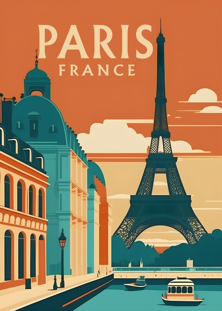 'Paris France Travel Poster' Poster, picture, metal print, paint by ...