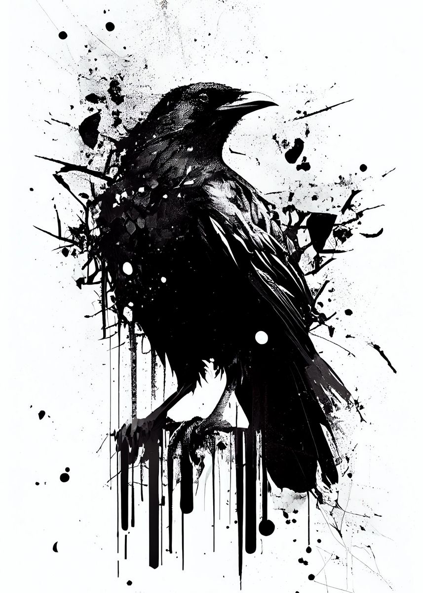 'Raven Black and White' Poster, picture, metal print, paint by ...