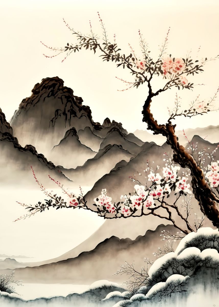 'Japanese cherry blossoms' Poster, picture, metal print, paint by ...