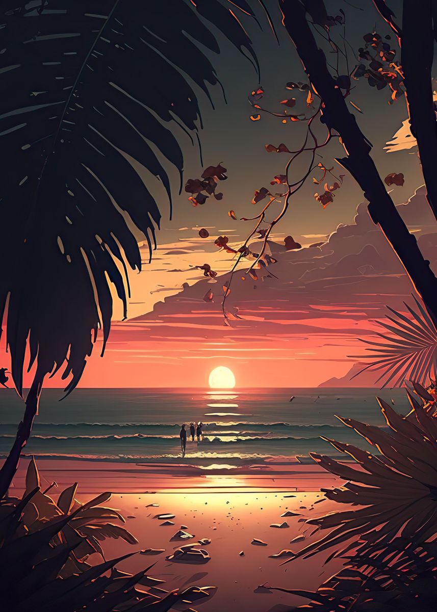 'Beach Sunset Landscape' Poster by paxtonronalda | Displate