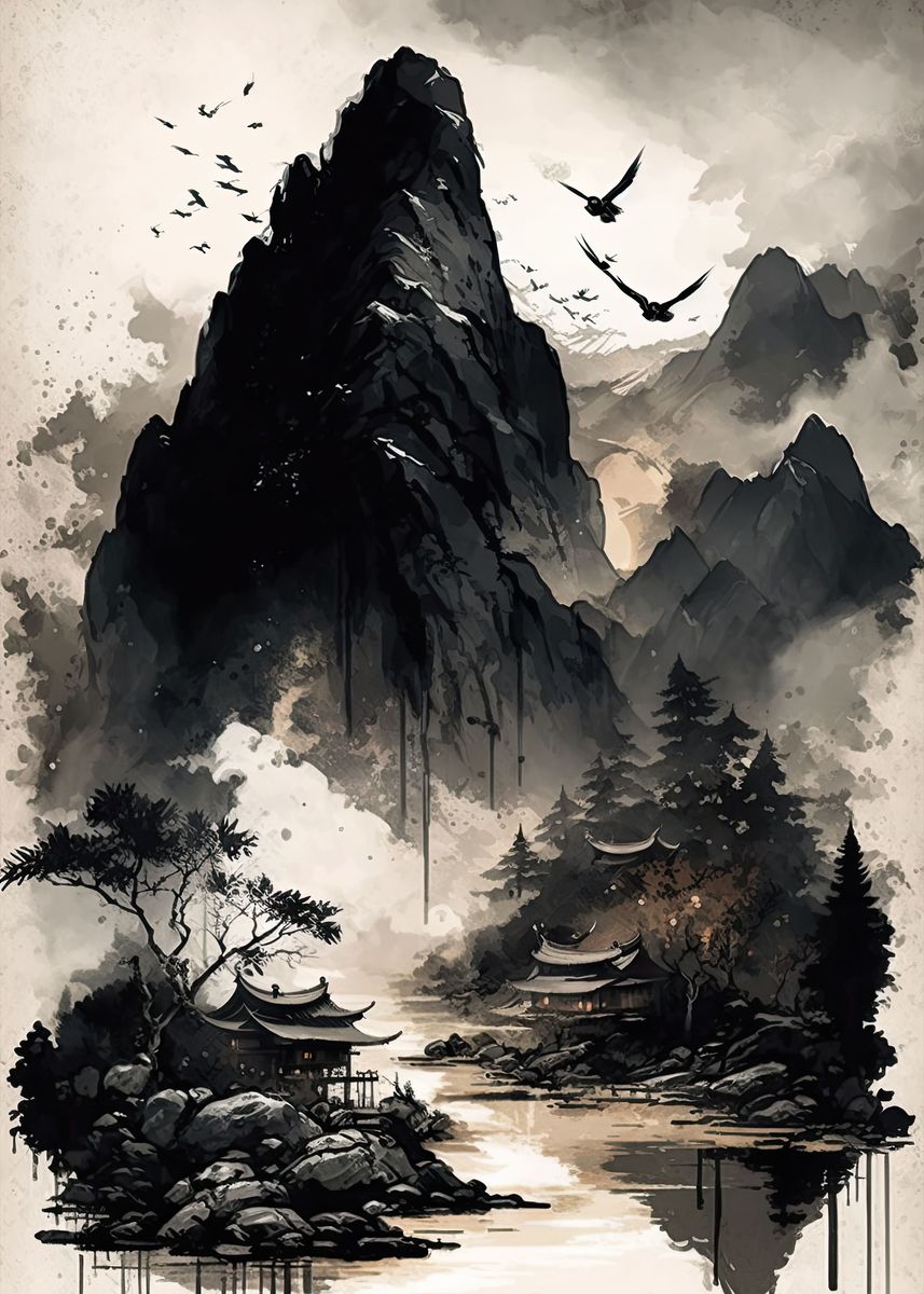'Chinese landscape' Poster, picture, metal print, paint by ...