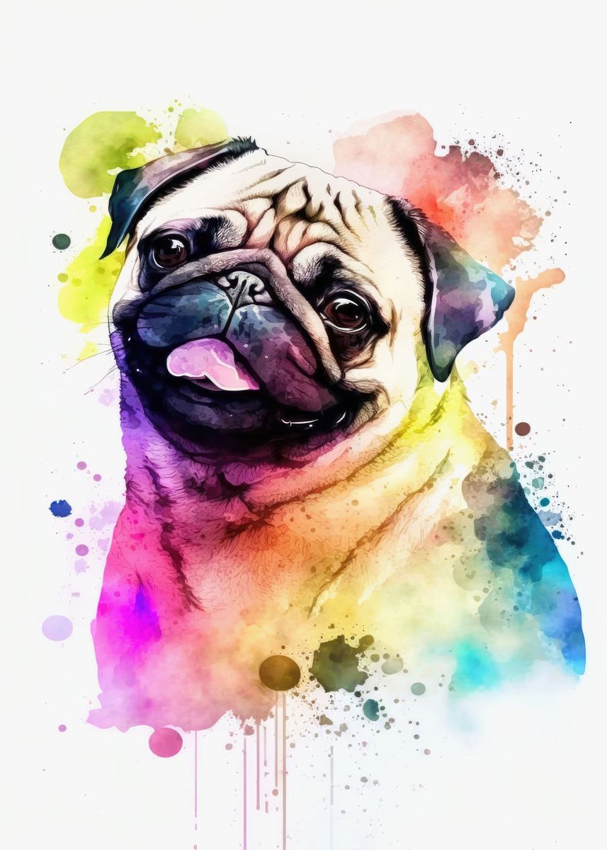 'Pug Dog Watercolor' Poster, picture, metal print, paint by Nick Lopez ...