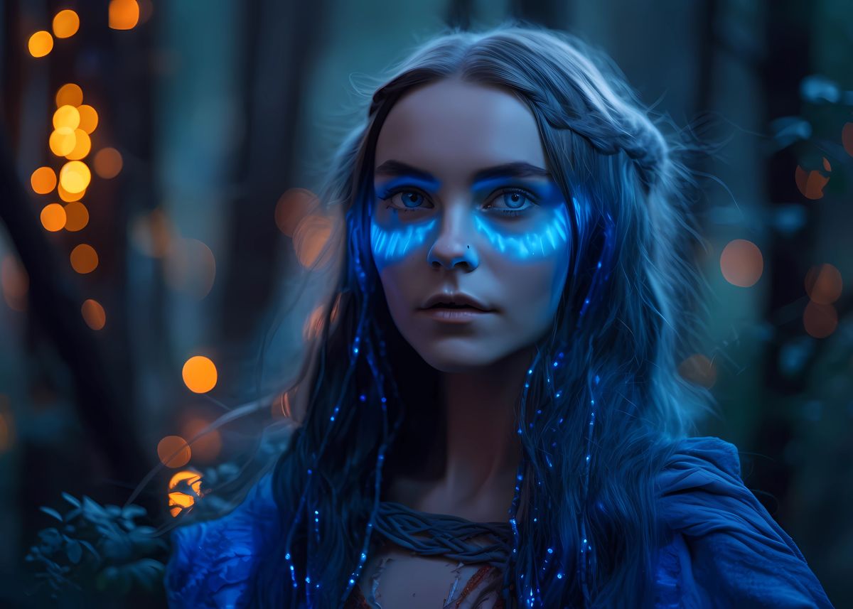 'Beautiful blue fire mage' Poster by Jiri Hodecek | Displate