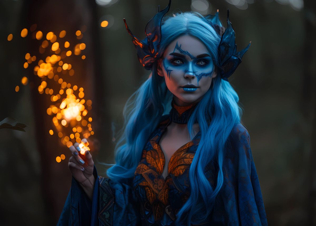 'Beautiful blue fire mage' Poster by Jiri Hodecek | Displate