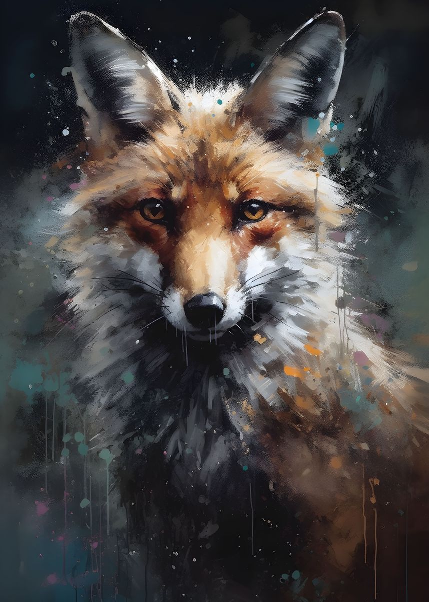 'Oil Paint Fox Portrait' Poster by Pixaverse | Displate