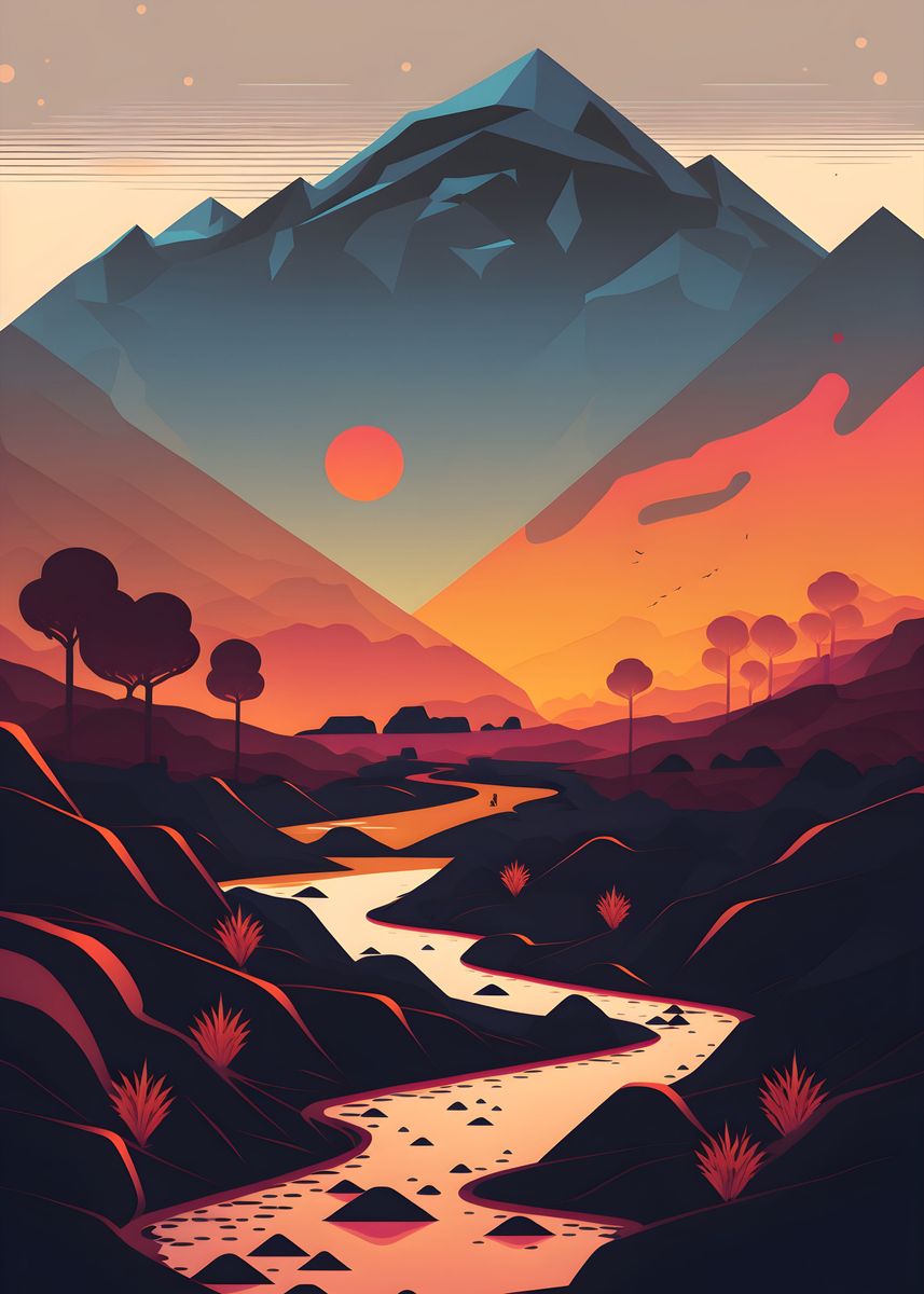 'Mountain landscape' Poster, picture, metal print, paint by ...