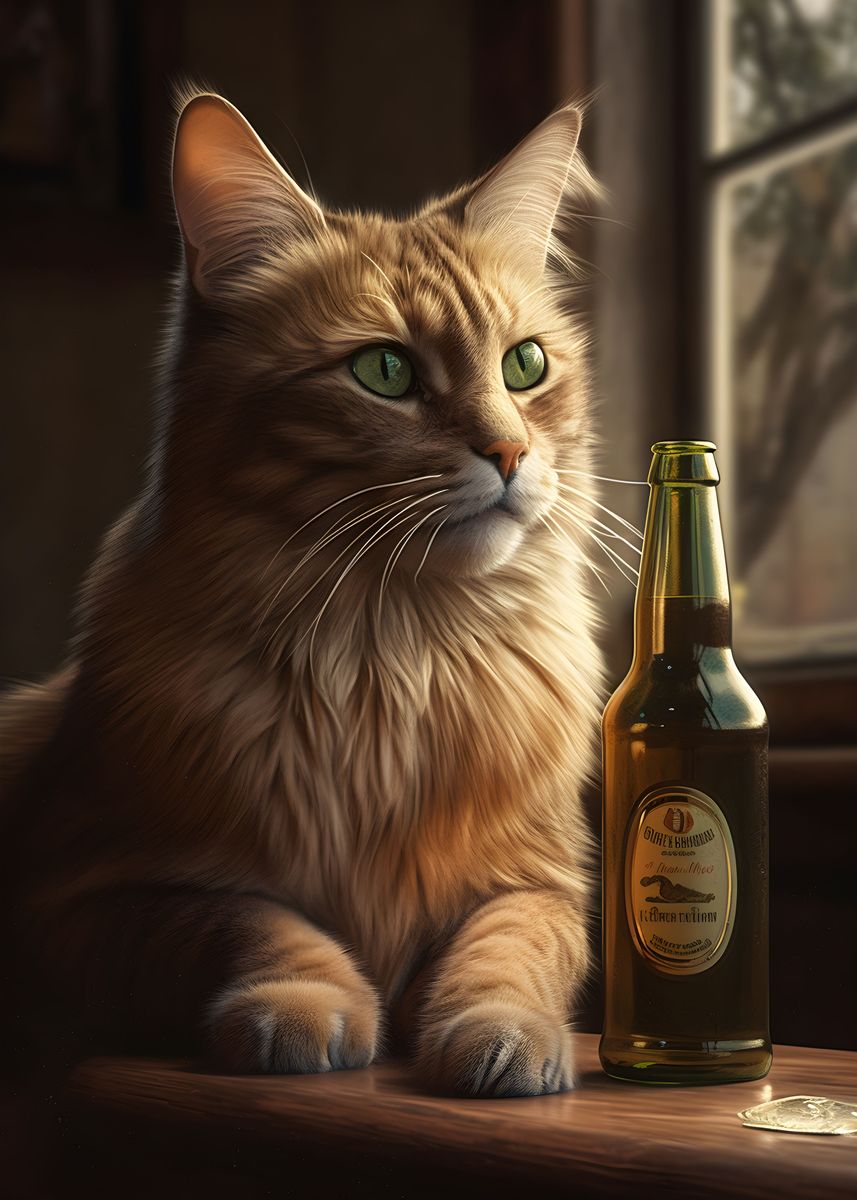 'Sad Cat Beer' Poster, picture, metal print, paint by Elvira A. Nguyen ...