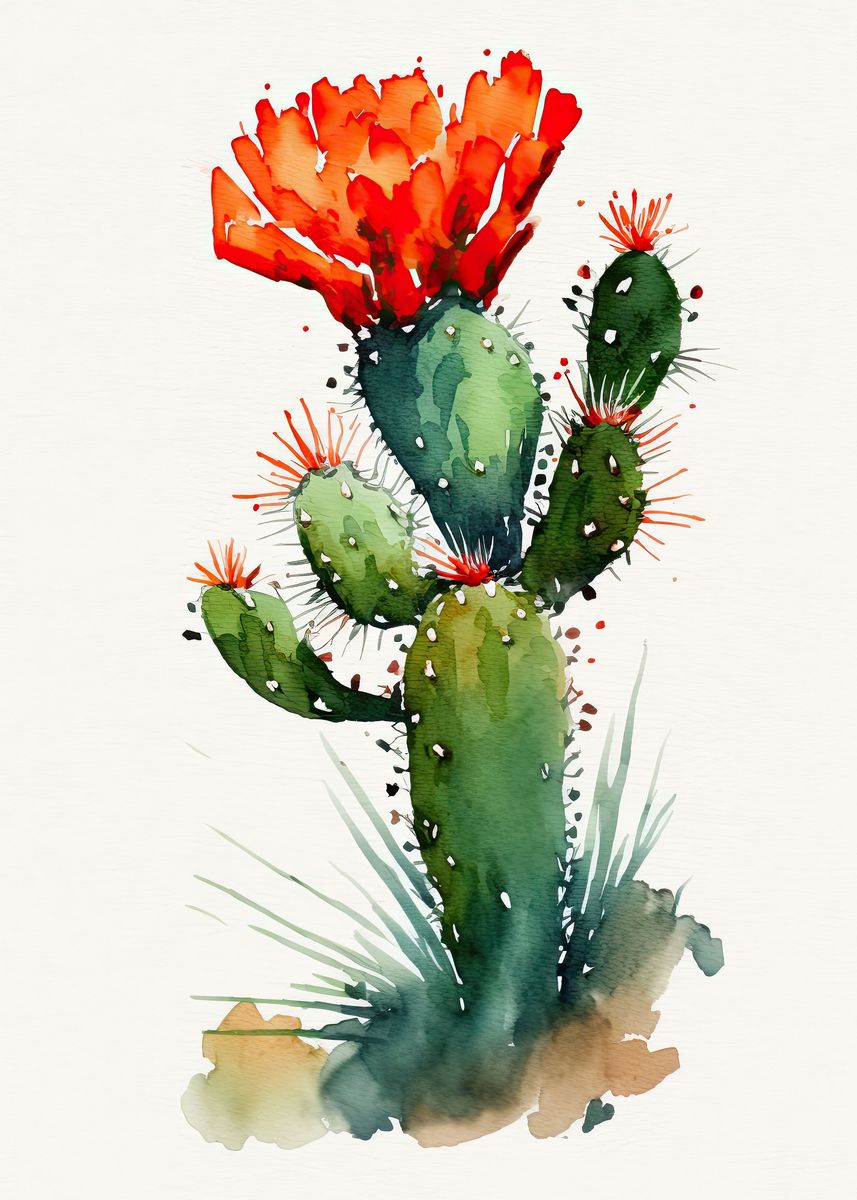 'Cactus Flower Watercolor' Poster by Nick Lopez | Displate