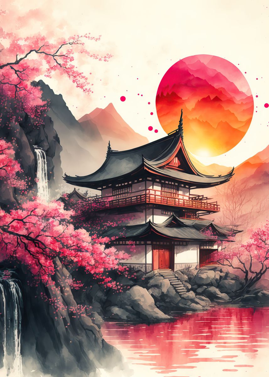 'Japan Landscape' Poster, picture, metal print, paint by Desiree Mendez ...