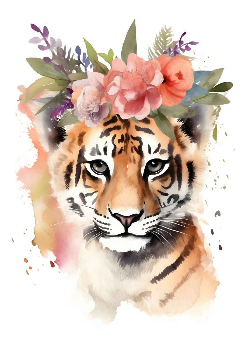 'Floral Tiger' Poster, picture, metal print, paint by Sambel Pedes ...