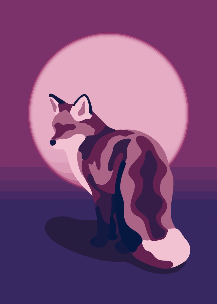 'Neon Fox Sunset ' Poster, picture, metal print, paint by mellivora ...