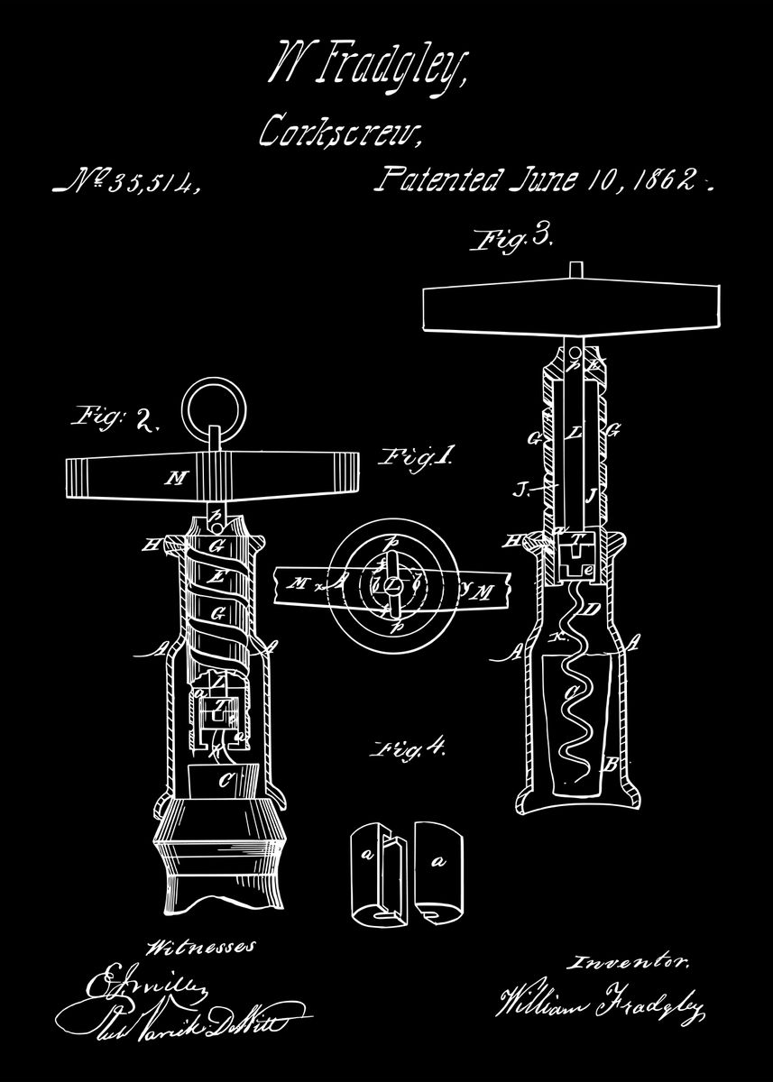 '1862 Corkscrew Patent' Poster, picture, metal print, paint by Sam Kal ...
