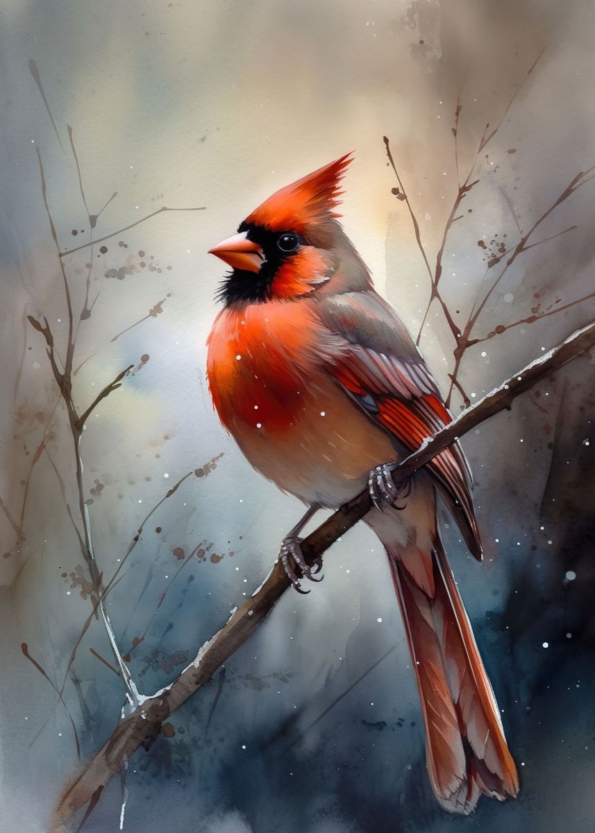 'Red Cardinal Bird' Poster, picture, metal print, paint by Quasarai ...