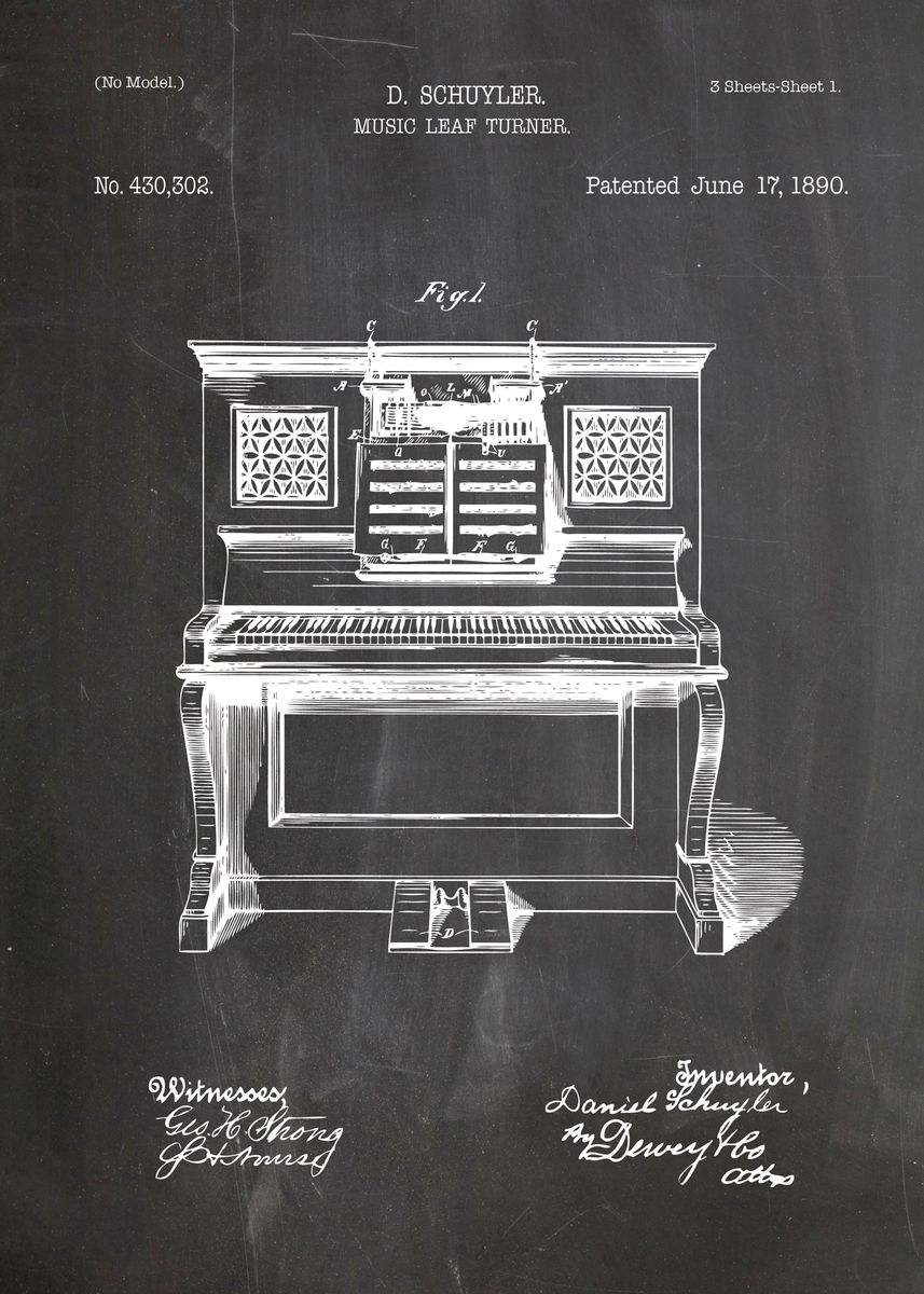 'Music leaf turner patent' Poster, picture, metal print, paint by ...