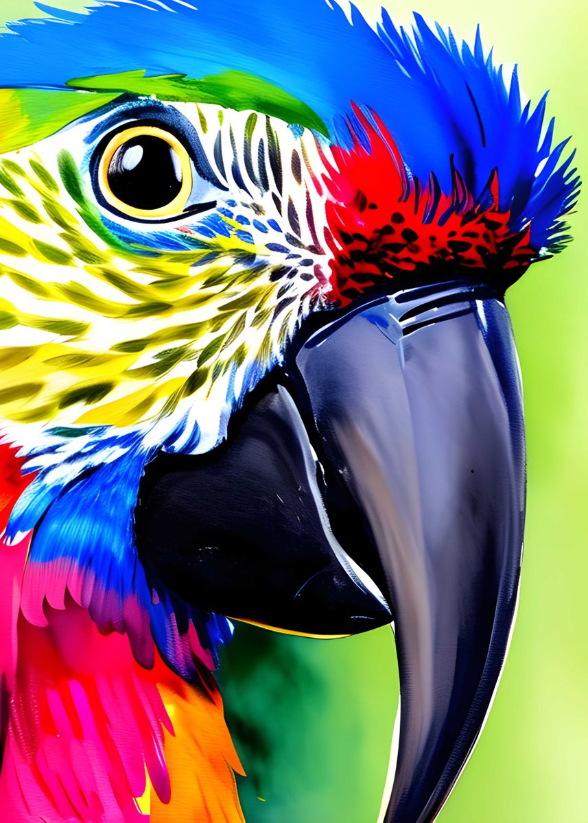 'Parrot face' Poster, picture, metal print, paint by Neckebroeck | Displate