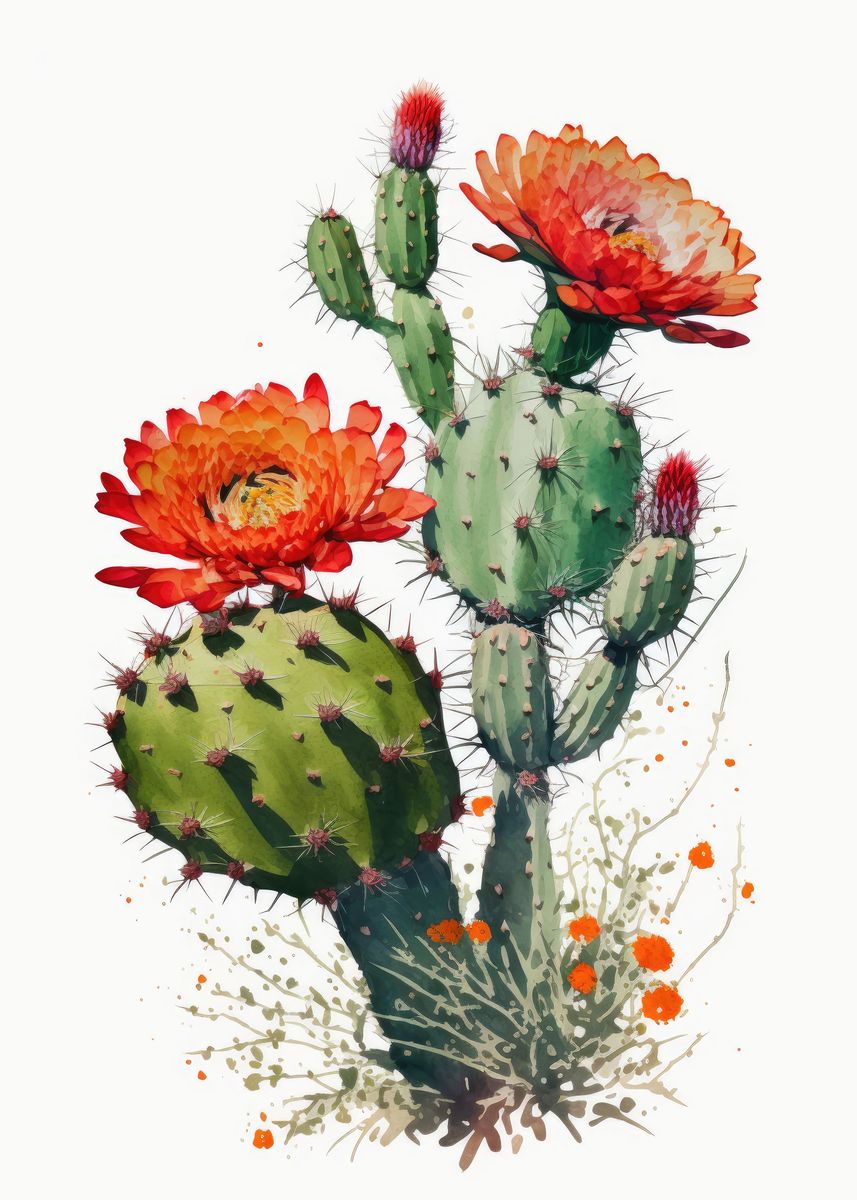 'Cactus Flower Watercolor' Poster by Nick Lopez | Displate