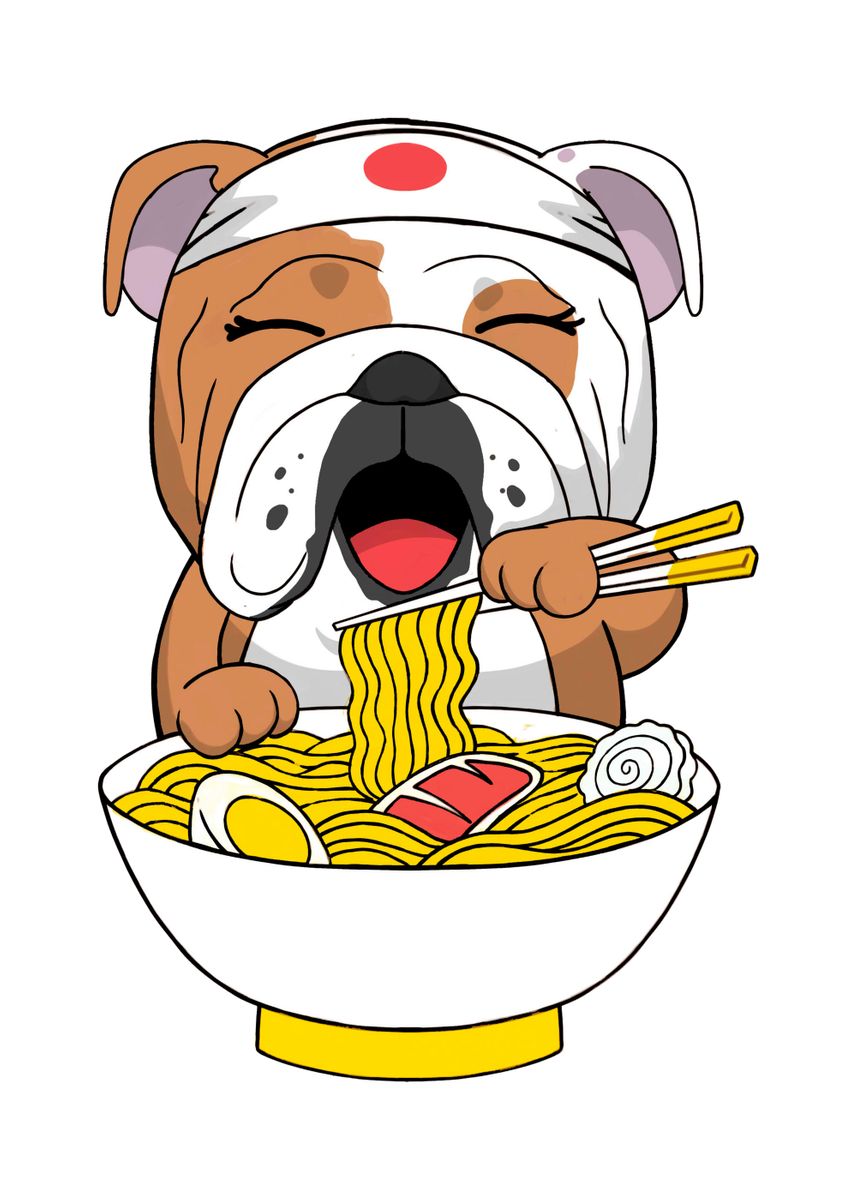 'English Bulldog Ramen ' Poster, picture, metal print, paint by ...