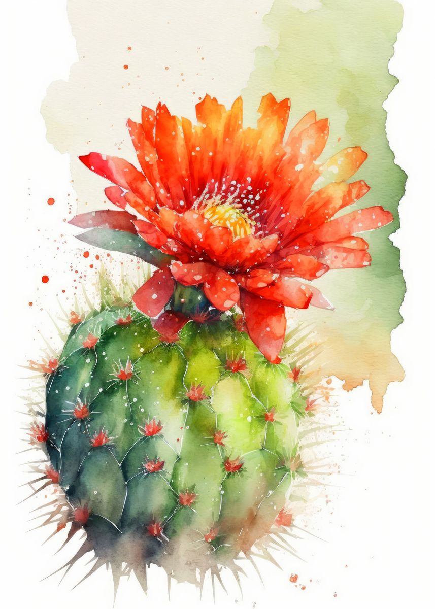 'Cactus Flower Watercolor' Poster, picture, metal print, paint by Nick ...