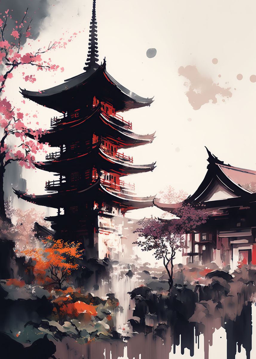 'Japan Landscape' Poster, picture, metal print, paint by Desiree Mendez ...