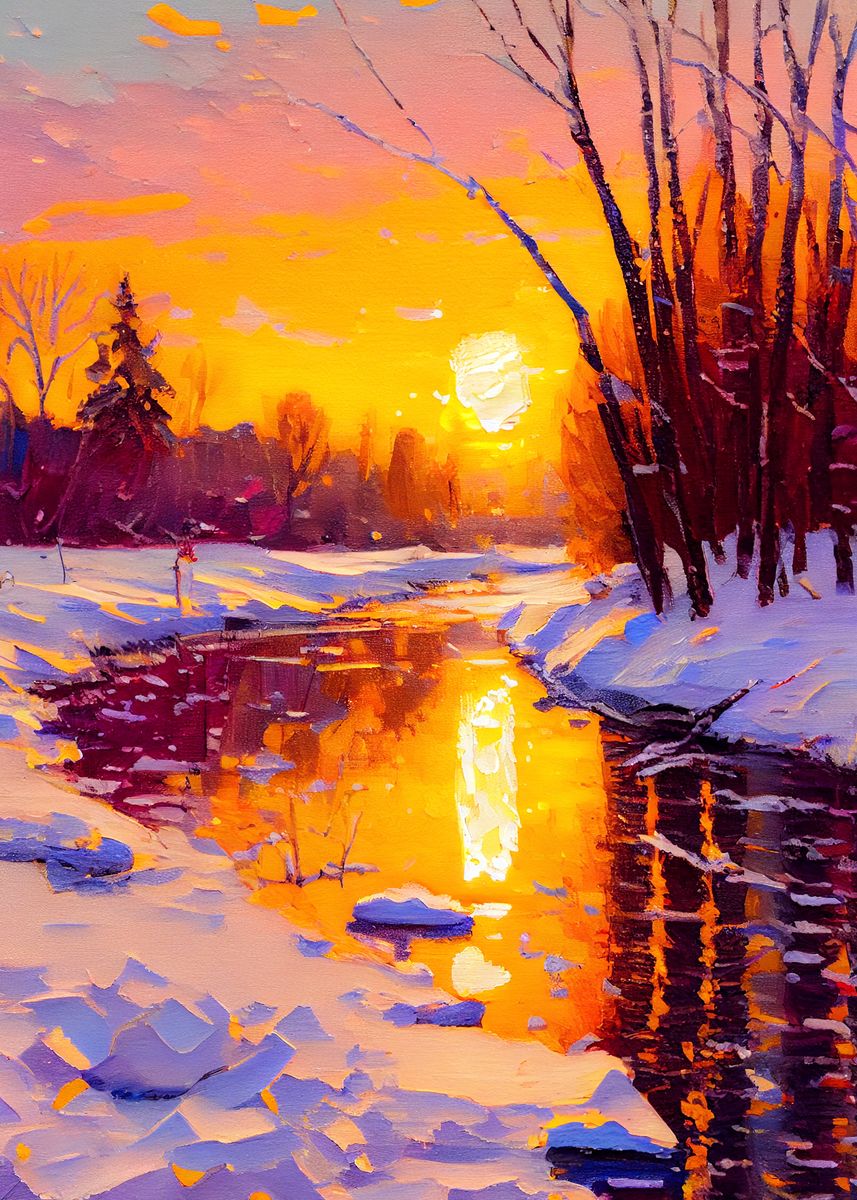 'Palette Knife River vs8' Poster, picture, metal print, paint by Sycaid | Displate