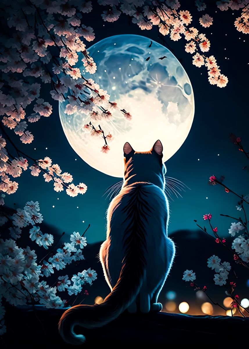 'Cat moon japan ' Poster by Philippa Quintero | Displate