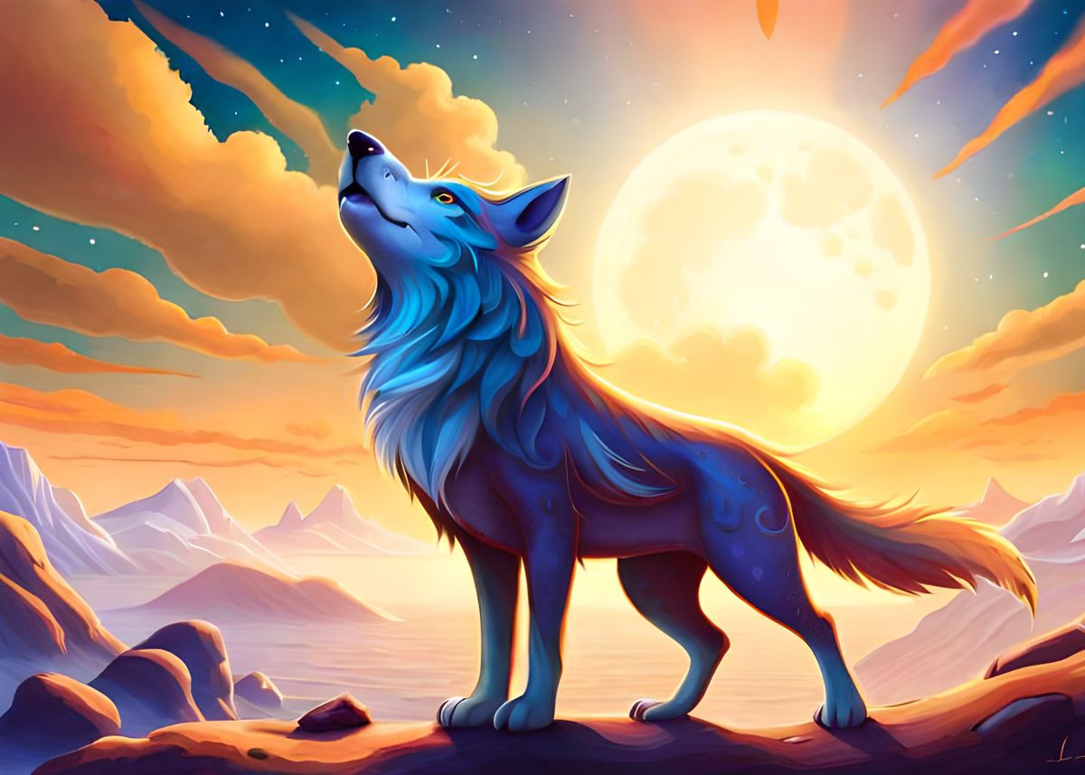'Fantasy wolf howling' Poster by Below Horizon | Displate