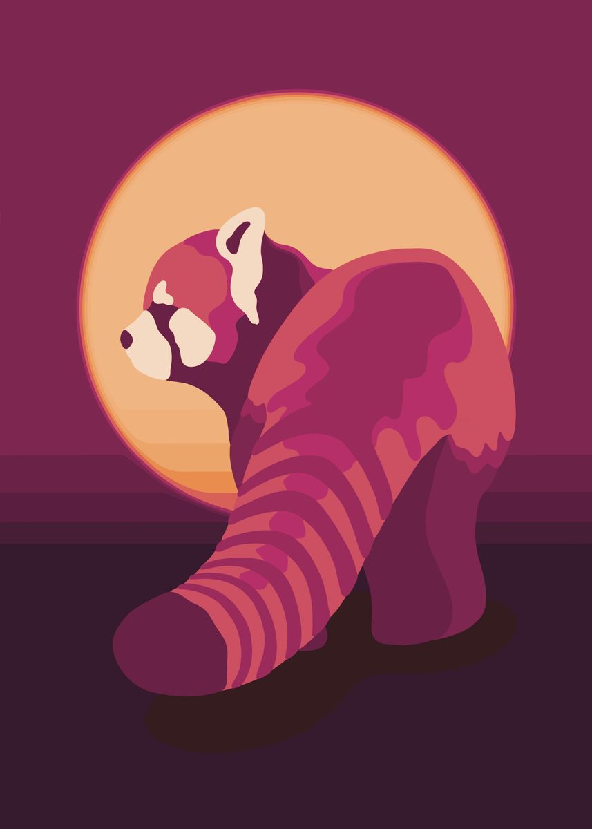 'Neon Red Panda Sunset' Poster by mellivora arts | Displate