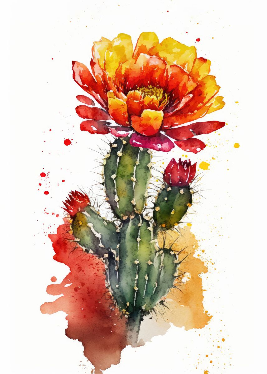 'Cactus Flower Watercolor' Poster, picture, metal print, paint by Nick ...