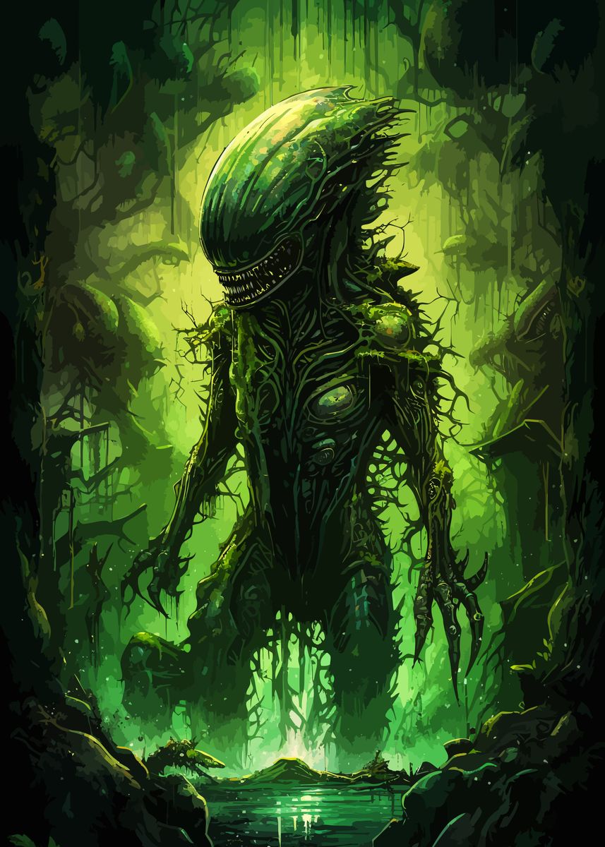 'Grass Alien' Poster, picture, metal print, paint by Nasmed | Displate